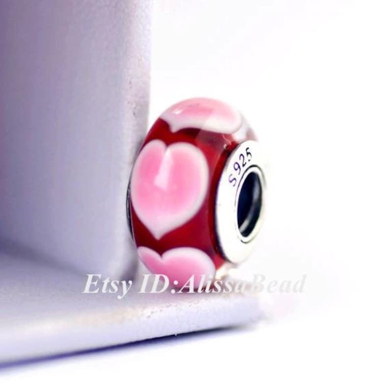 925 Sterling Silver Screw Core Handmade Red Love Hearts Murano - Etsy