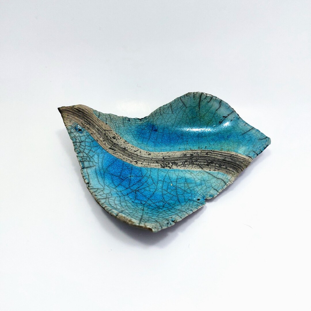 Raku Pottery Ring Dish: Turquoise Ceramic T-light Holder - Etsy