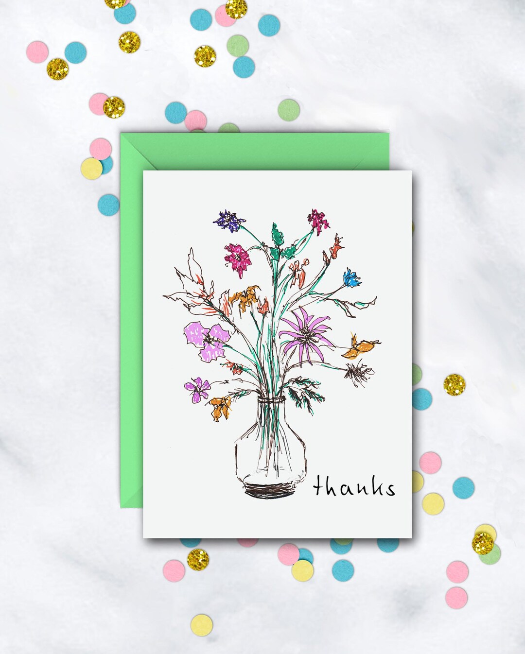 Flowers in Vase Thank You Notecards | Single Thank You Note | Note Set ...
