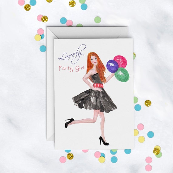 Lovely Party Girl Card Birthday Card Girl Birthday | Etsy