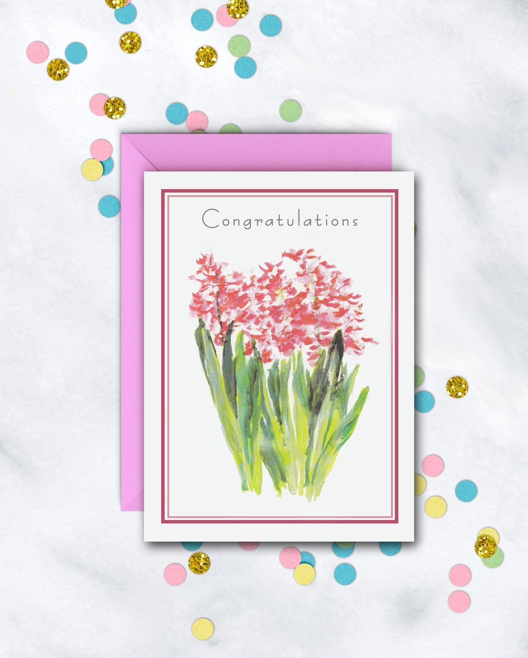 Pink Flowers Card | Congratulations Card | New Job Card | Graduation ...
