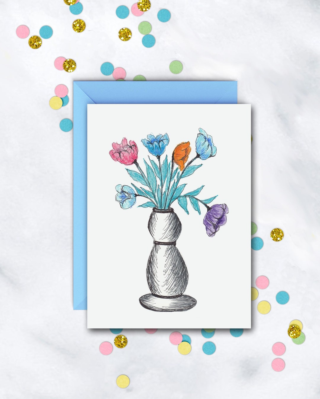 Floral Bud Vase Card | Birthday Card for Her | Girl Birthday Card ...