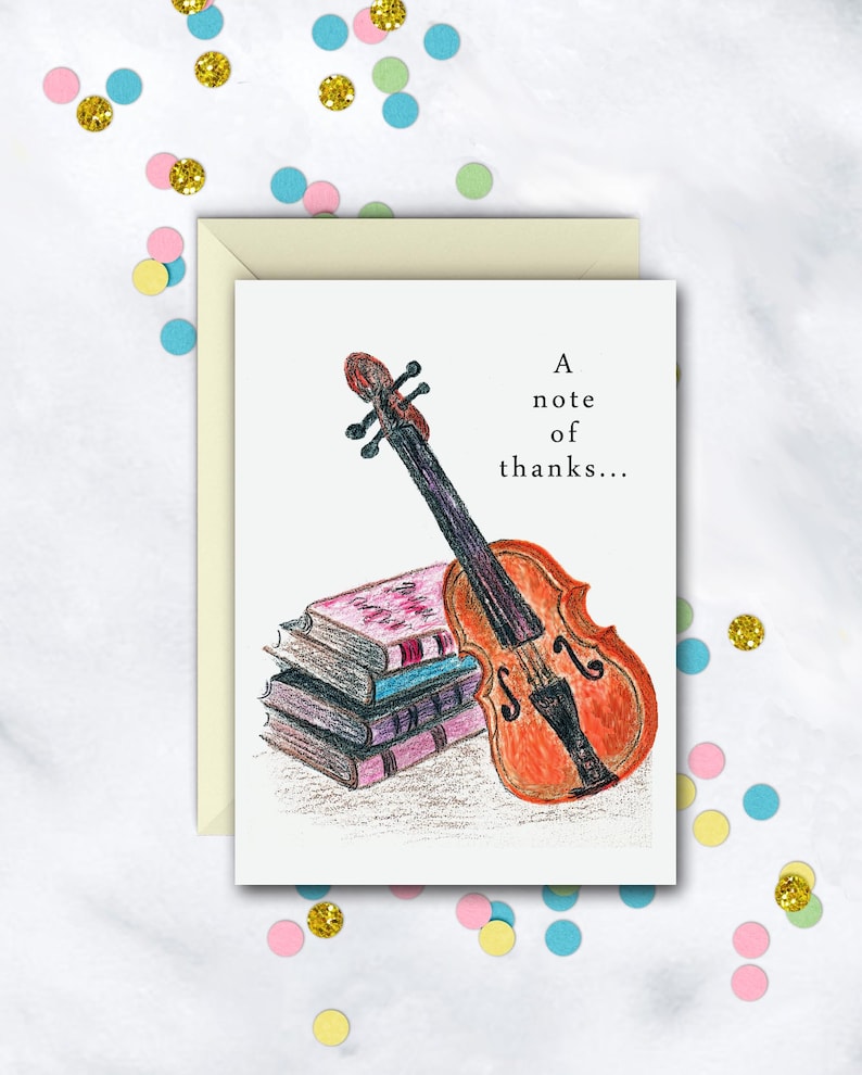 Violin & Books Thank You Notecards | Single Thank You Note | Note Set ...