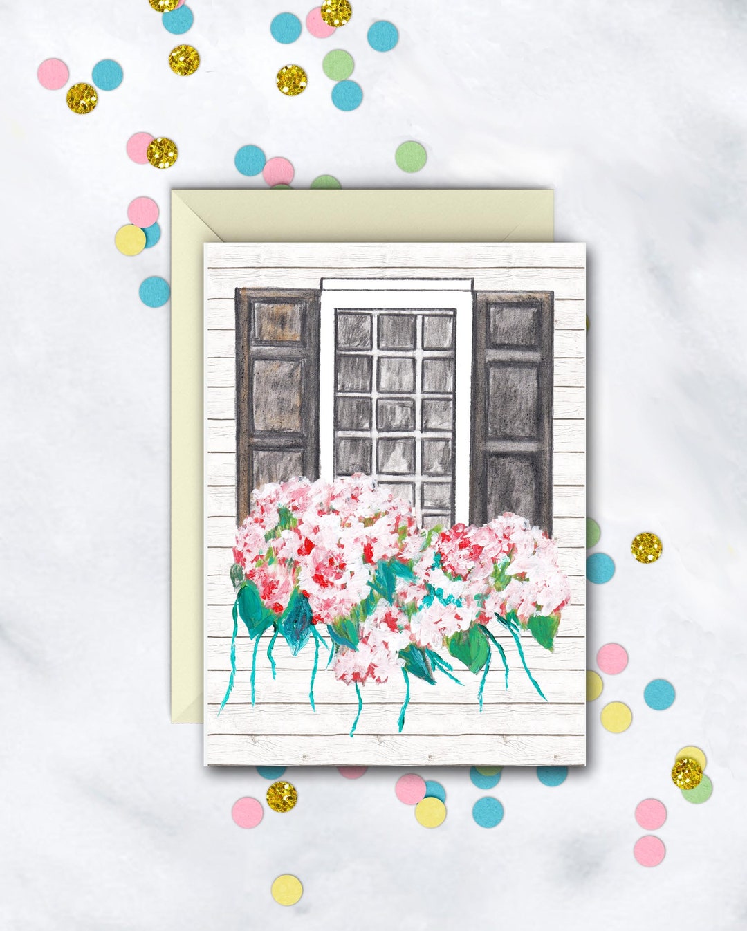 Decoartive Floral Window Card | Birthday Card for Him or Her | Blank ...