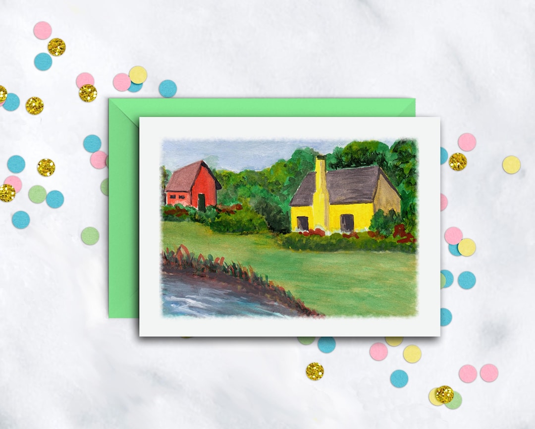 Yellow Cottage Card | Blank Note Card | Country Cottage | New Home Card ...