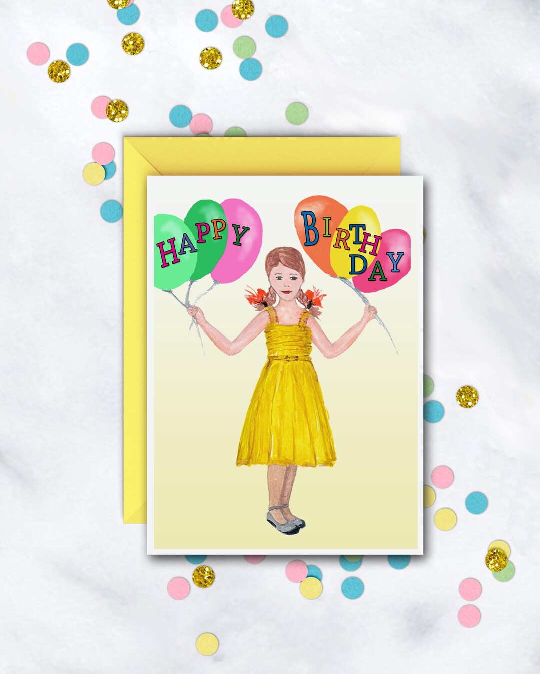 Birthday Balloons Card | Birthday Card for Her | Cute Young Girl ...