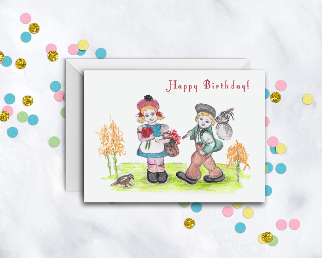 Boy and Girl Birthday Card | Birthday Card | Cute Young Girl & Boy ...