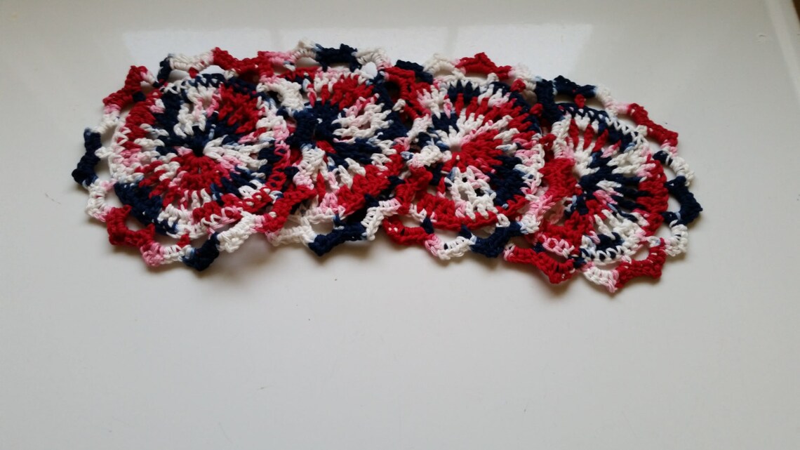 Red White and Blue Crochet Cotton Dishcloths Lotus Bloom - Etsy