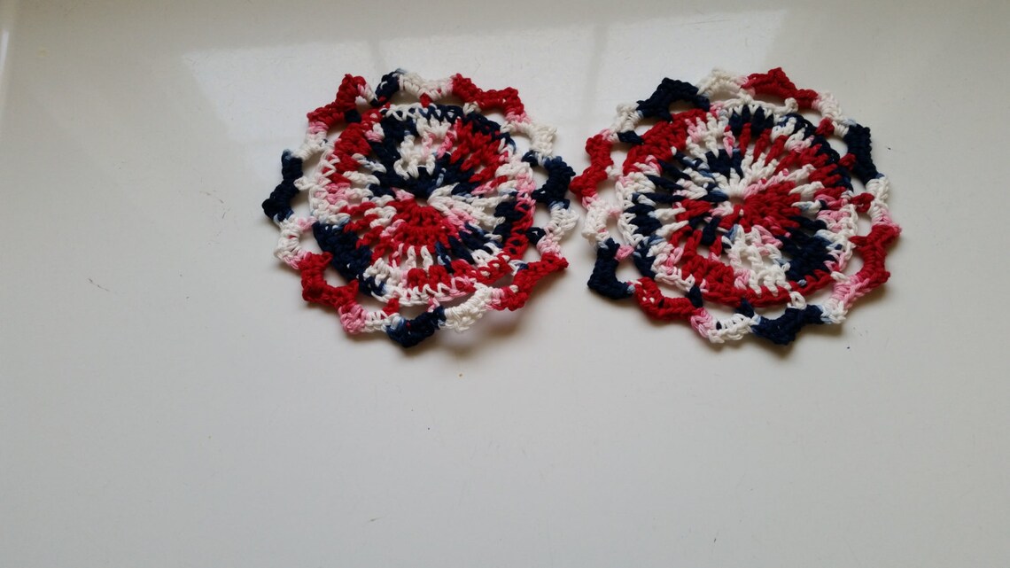 Red White and Blue Crochet Cotton Dishcloths Lotus Bloom - Etsy