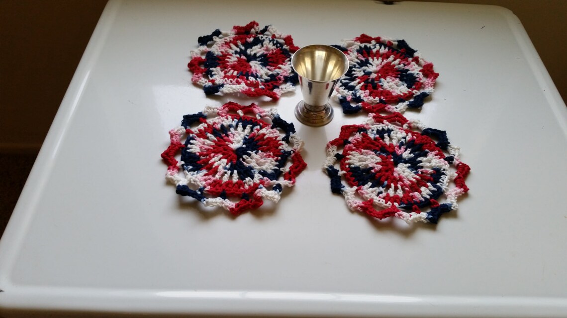 Red White and Blue Crochet Cotton Dishcloths Lotus Bloom - Etsy