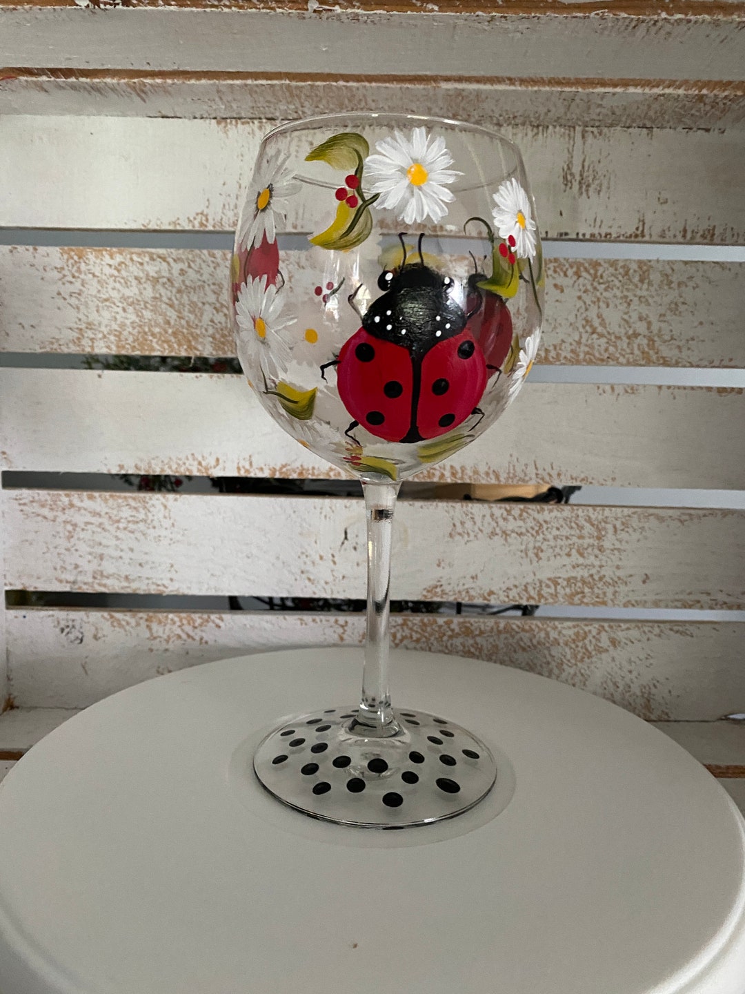Ladybug Painted Wine Glass - Etsy