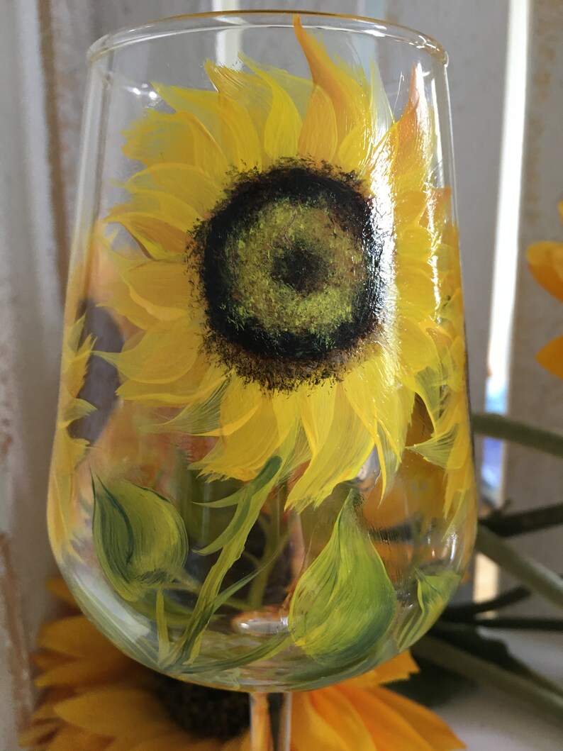 Sunflower Wine Glass 15 Oz. - Etsy