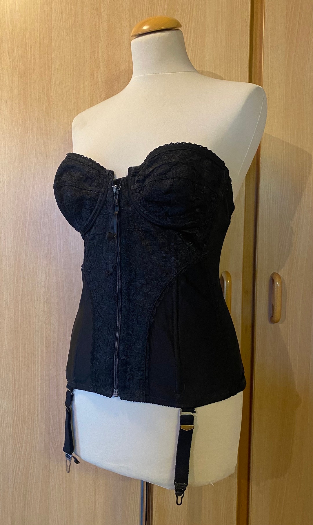 Vintage Lady Marlene 50s 60s Style Black Lace Strapless Corset Bustier ...