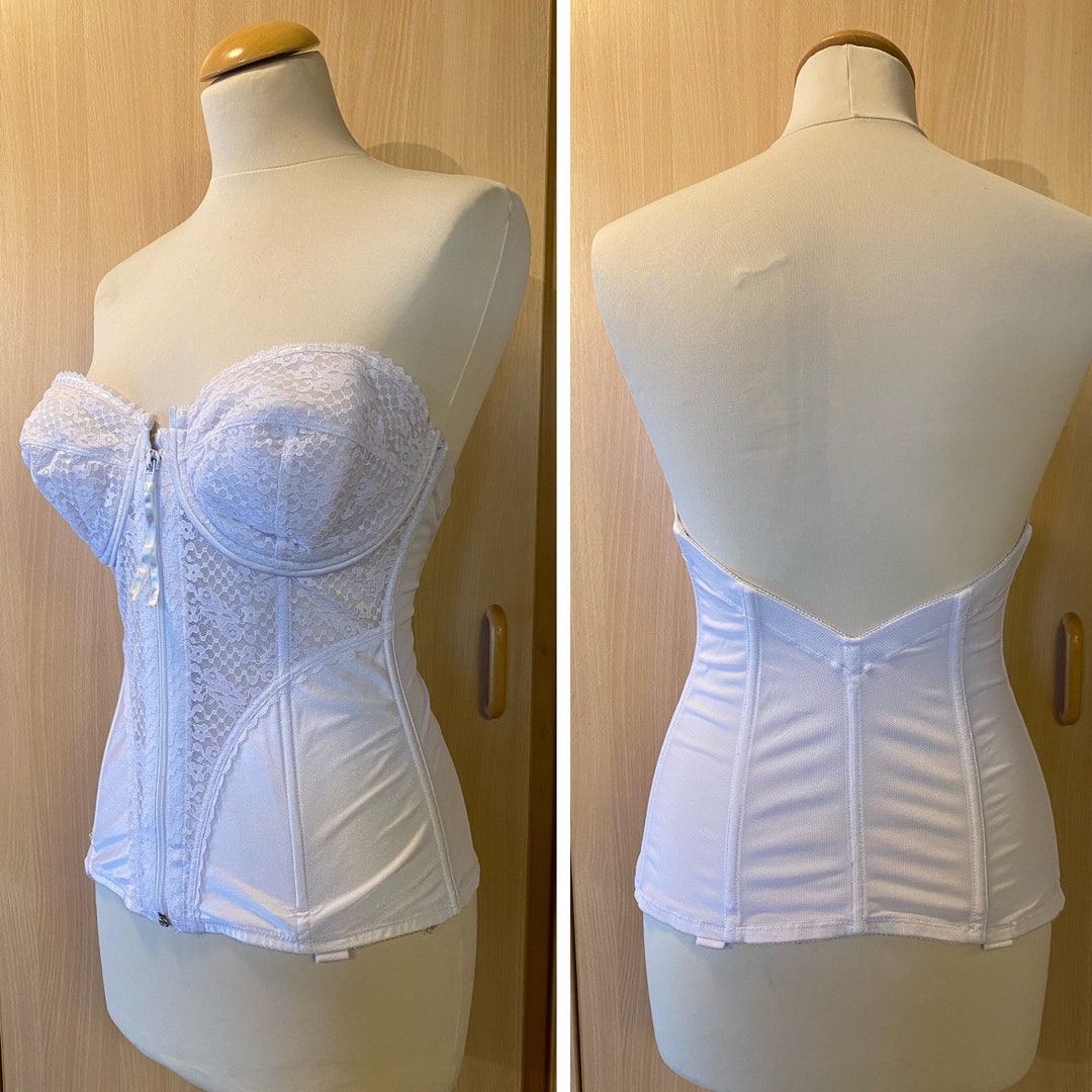 Vintage Lady Marlene 1950s 1960s Style White Lace Strapless Corset