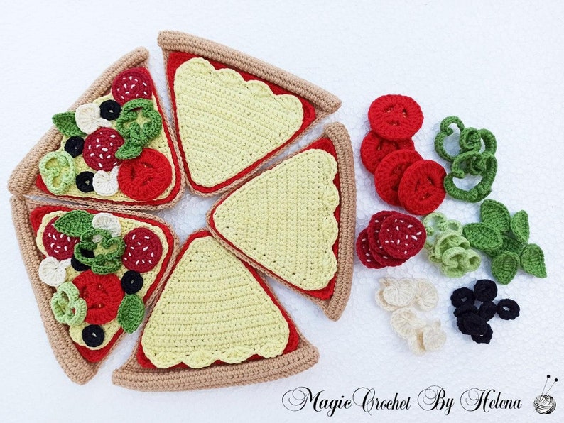 Pizza Crochet 5 Pcskitchen Decor Pizza Slice Amigurumi - Etsy