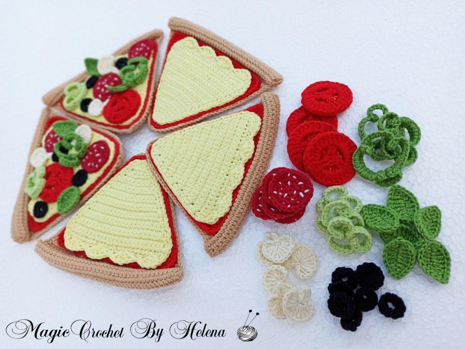 Pizza Crochet 5 pcsKitchen decor Pizza Slice Amigurumi | Etsy