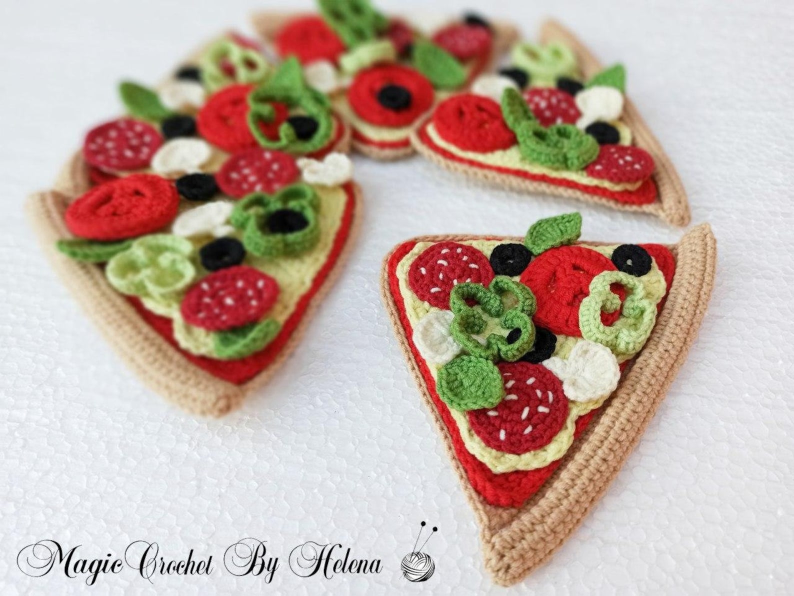 Pizza Crochet 5 pcsKitchen decor Pizza Slice Amigurumi | Etsy