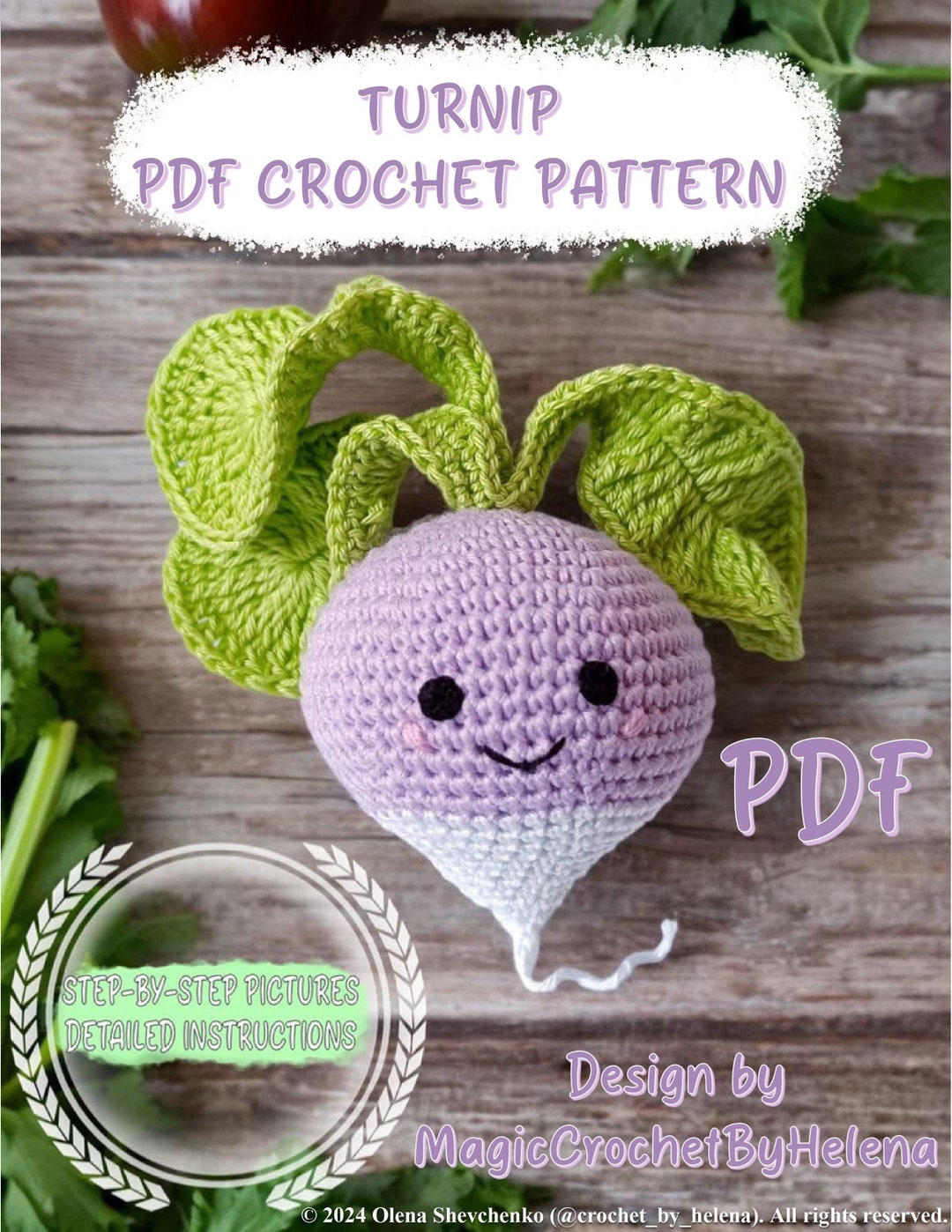 Crochet Turnip Pattern: Amigurumi Play Food, Christmas Ornament (PDF ...