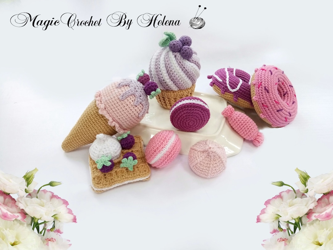 SET Crochet Food Sweets,kitchen Decor, Сrochet Donuts, Crochet Meringue ...