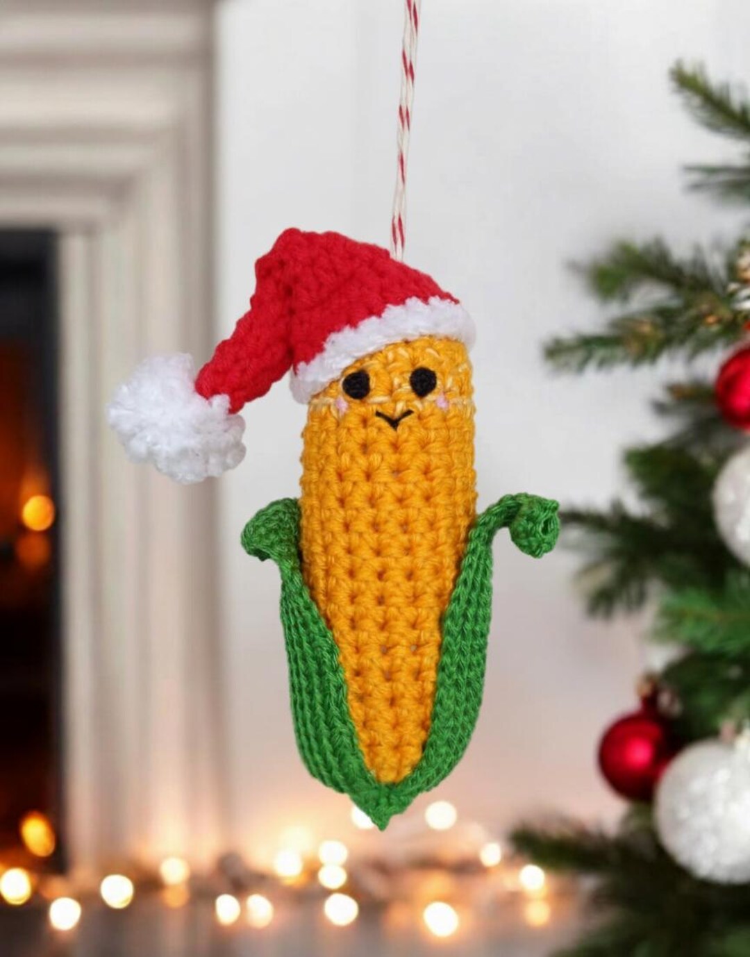 Crochet Corn Ornament With Santa Hat, Funny Christmas Tree Decor - Etsy
