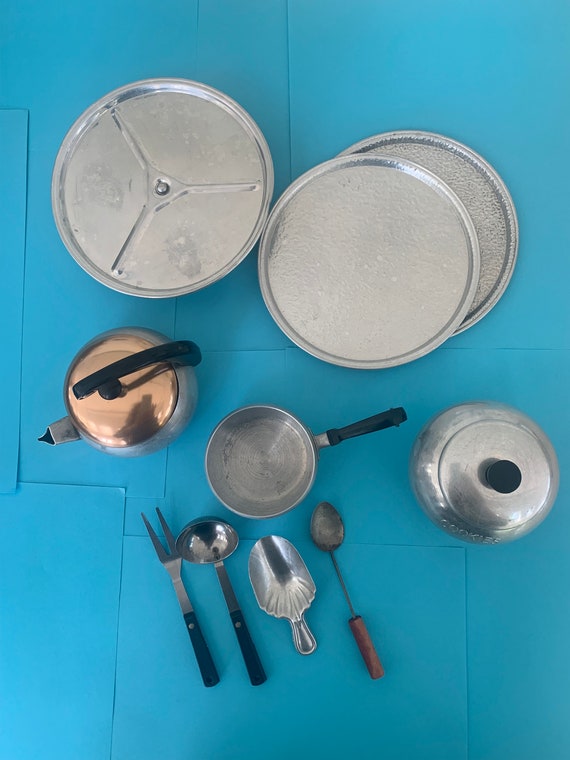 Child's aluminum and copper high tea set | Etsy