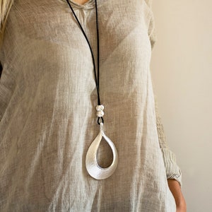 Long Pendant Necklace, Big Silver Pendant, Statement Necklace, Large ...