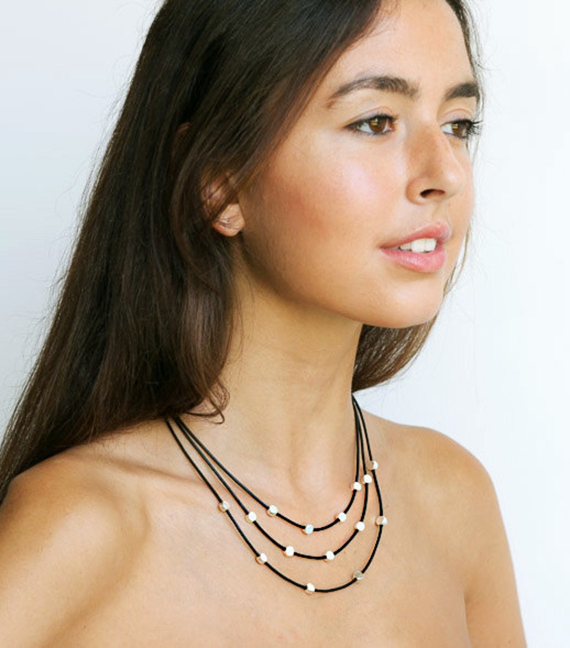 Stranded Leather Necklace Multi Strand Necklace Silver Beads - Etsy