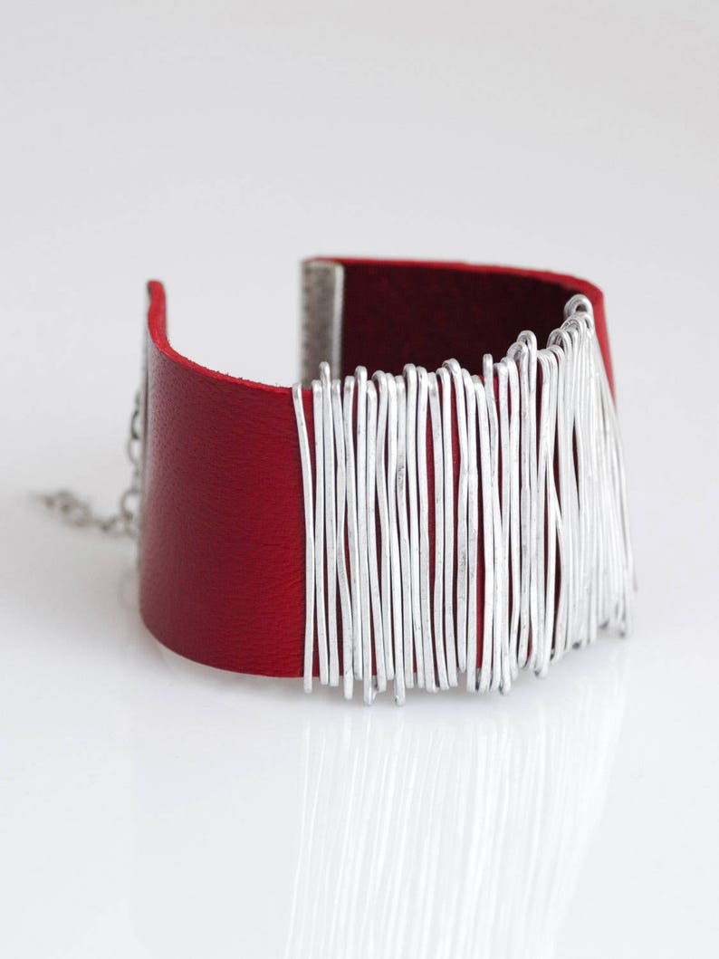 Valentine's Gift Red Leather Bracelet for Her Statement | Etsy