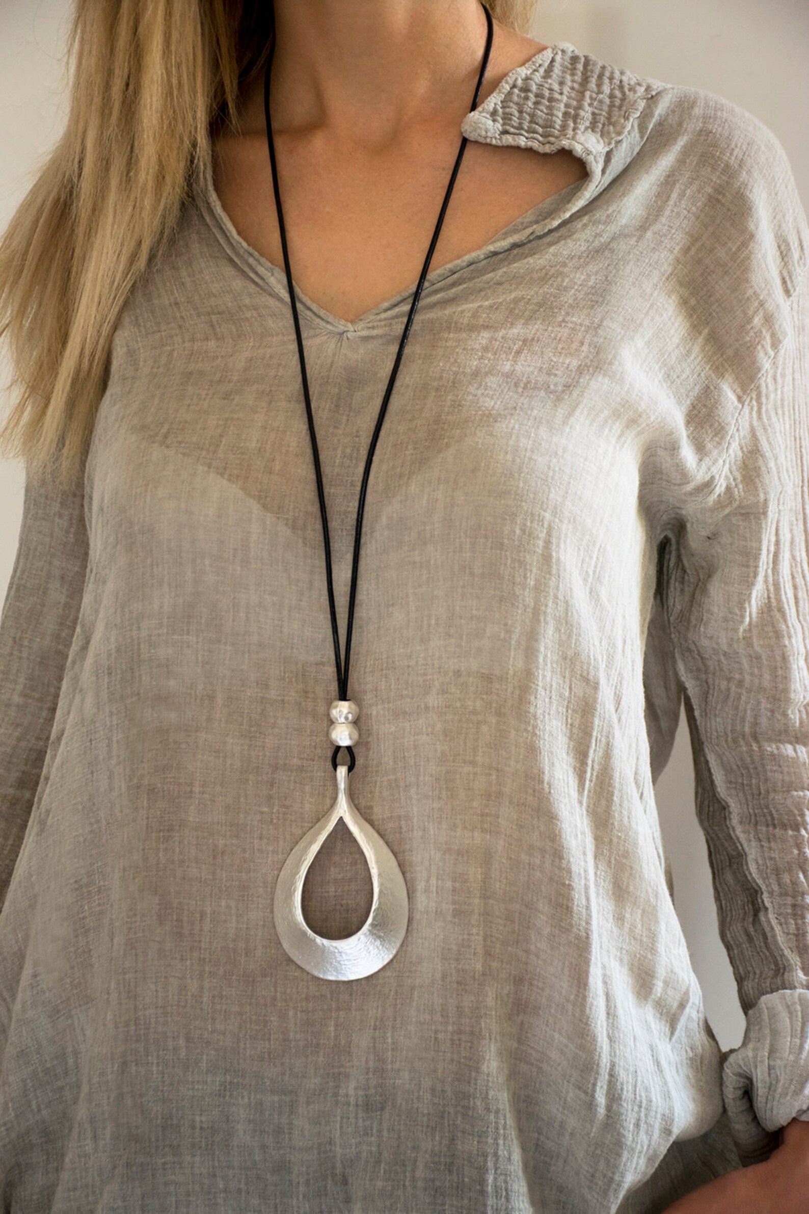 Drop Silver Pendant Long Necklace Statement Necklace Large - Etsy