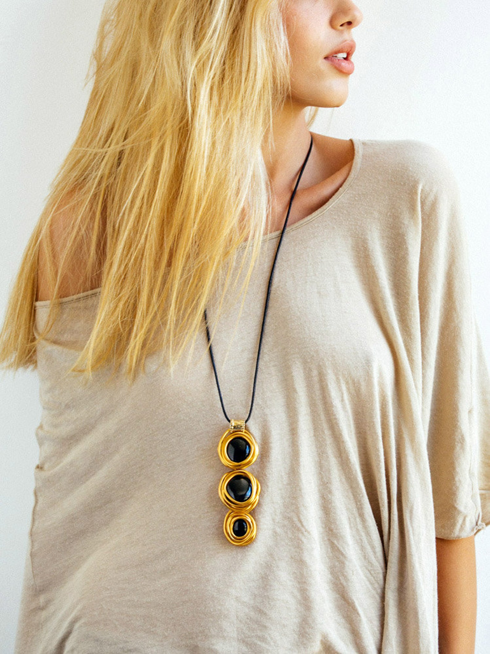 Long Pendant Necklace for Women Gold Large Necklace - Etsy