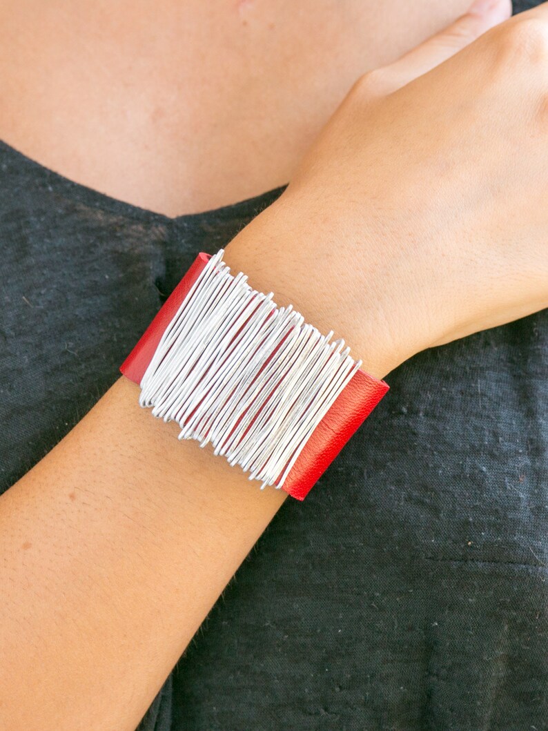 Valentine's Gift Red Leather Bracelet for Her Statement | Etsy