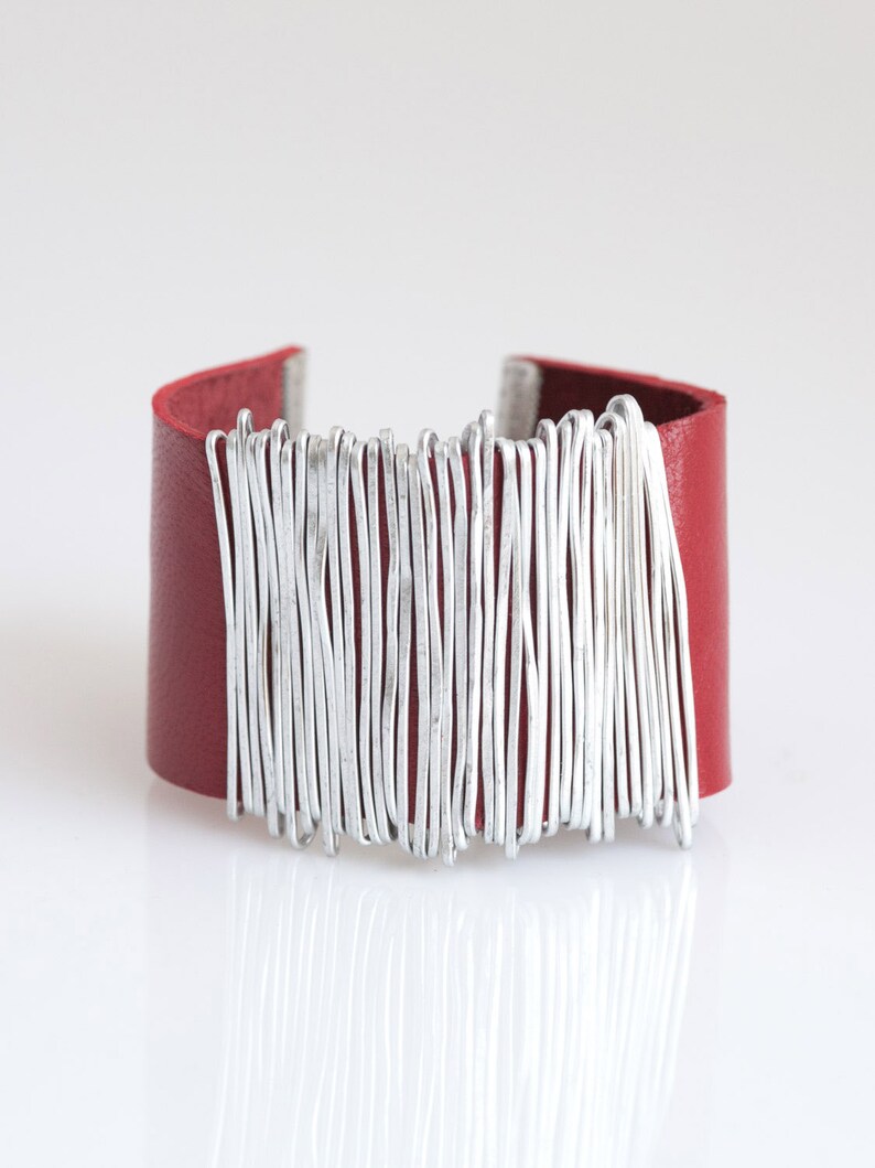 Valentine's Gift Red Leather Bracelet for Her Statement | Etsy