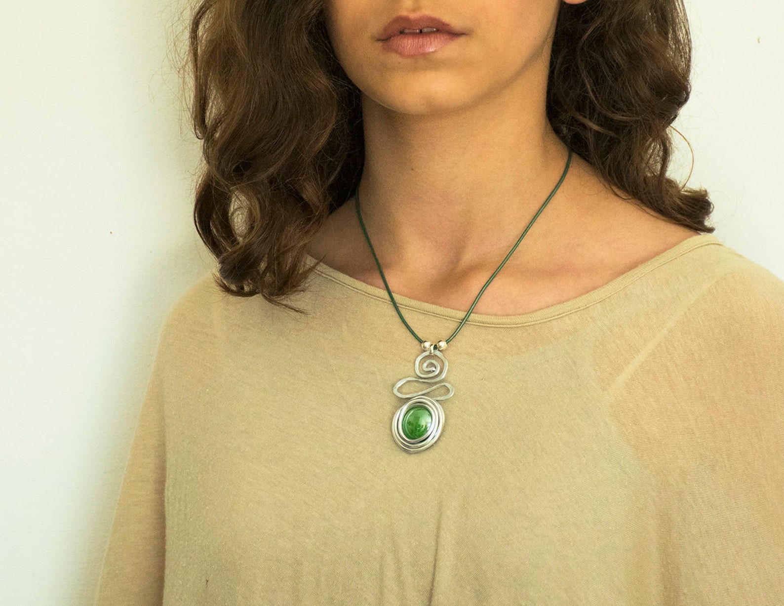 Gift For Her Green Pendant Necklace Wrap Silver Pendant | Etsy