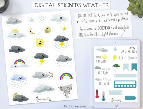 DIGITAL STICKERS WEATHER, Printable Stickers, Digital Stickers ...