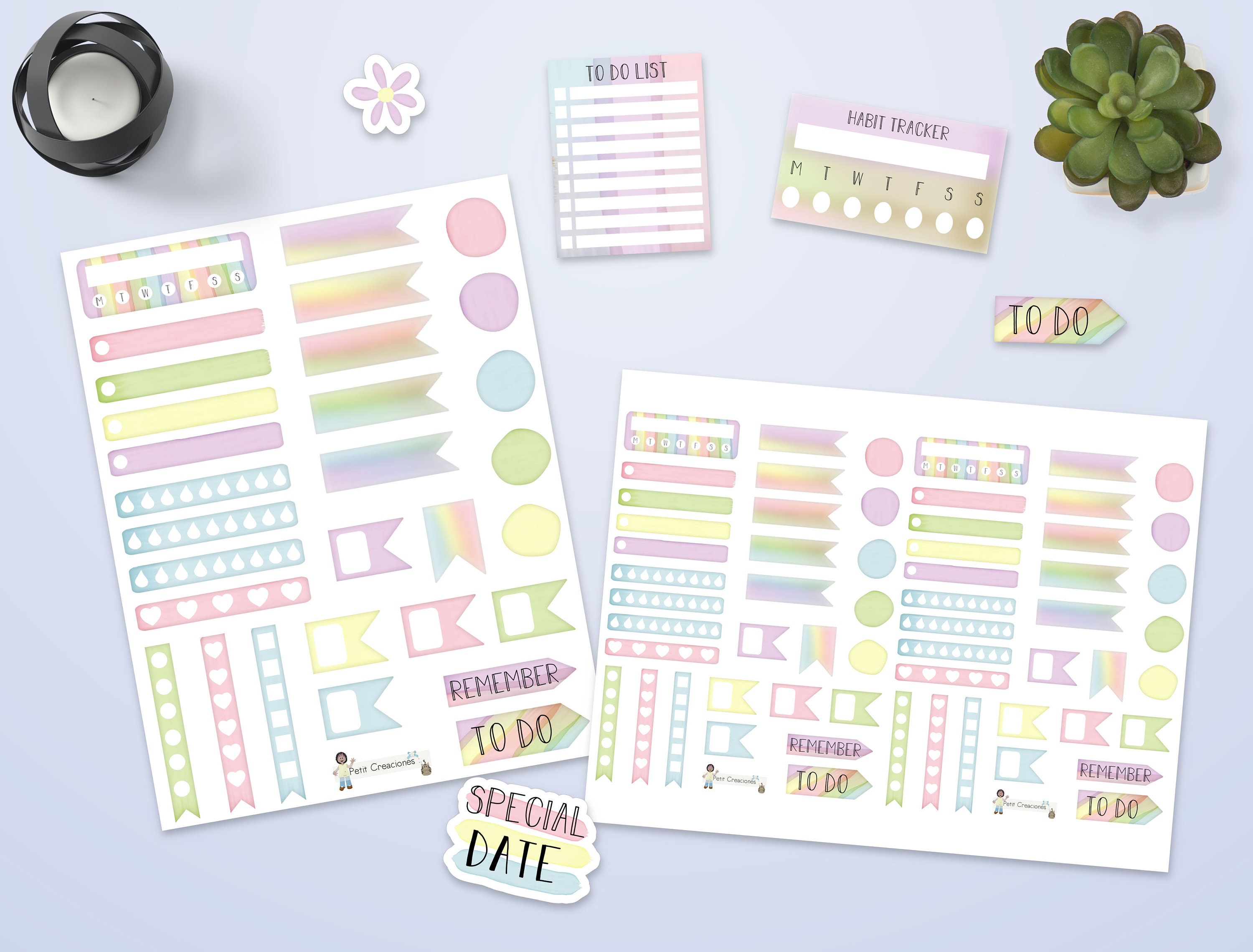 DIGITAL STICKERS WEEKLY Watercolor Pastel Colors Printable | Etsy