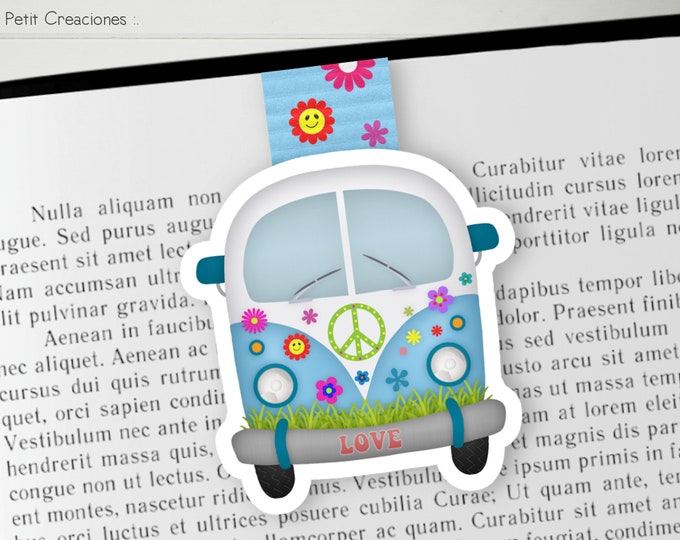 VAN HIPPIE Magnetic Bookmark, Handmade Bookmark, VW Van, Hippie Camper ...