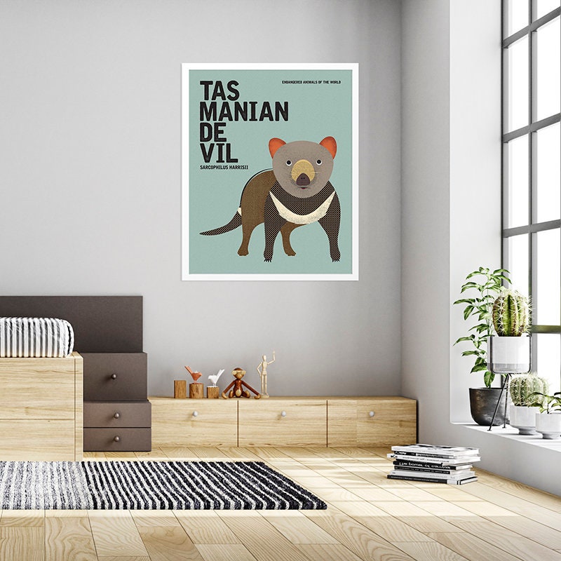 TASMANIAN DEVIL, Australian Animal Print, Endangered Animal Poster Art ...