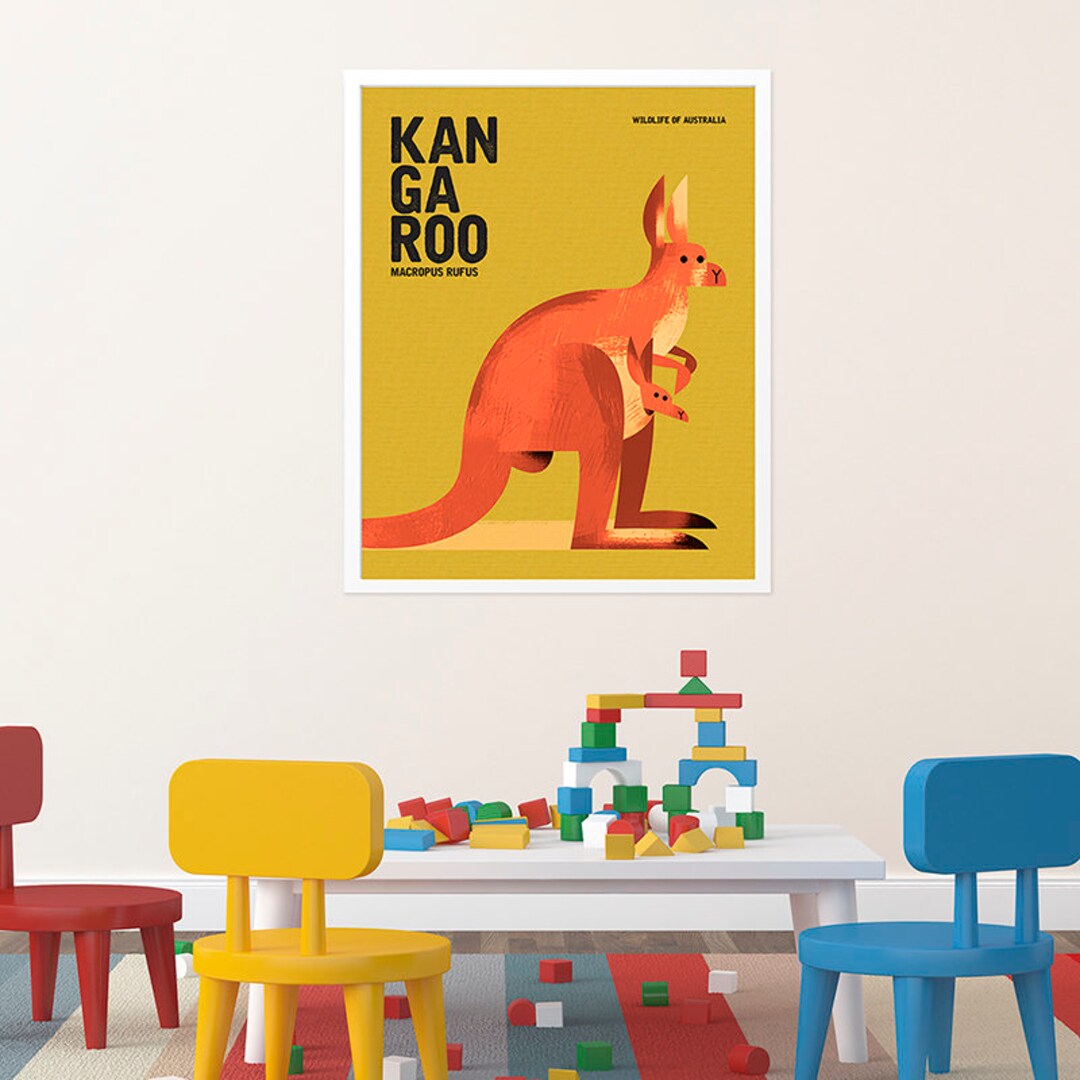 KANGAROO, Australian Native Animal, Nursery Wall Art, Red Kangaroo ...
