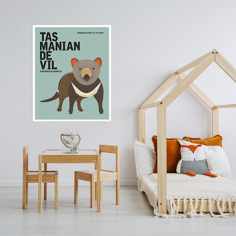 TASMANIAN DEVIL, Australian Animal Print, Endangered Animal Poster Art ...
