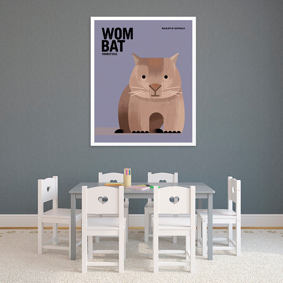 WOMBAT Australian Nursery Animal Art Print Aussie Animal - Etsy Australia