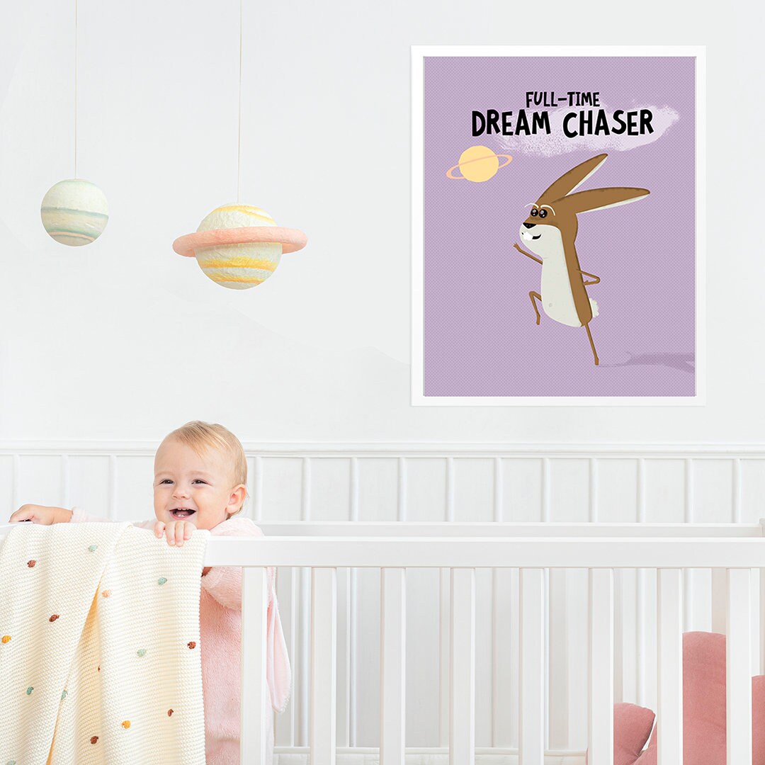 RABBIT Dream Chaser, Quirky Bunny Art Print, Inspirational Kids Print ...