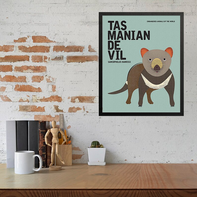 TASMANIAN DEVIL Australian Animal Print Endangered Animal - Etsy Australia