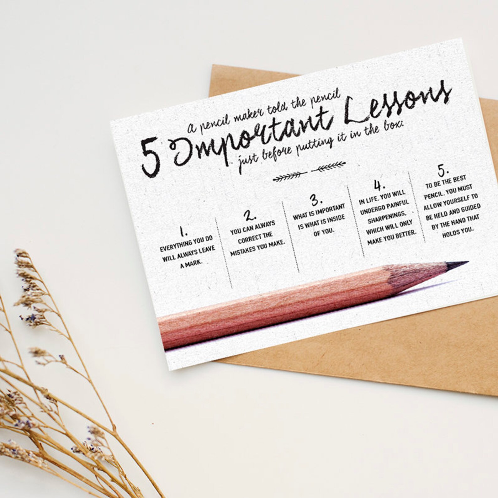 Notecard Words of Wisdom Life Lessons Postcard Blank Card, PENCIL FOR ...