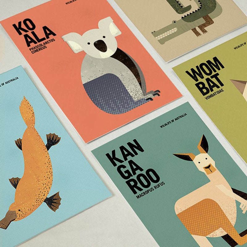 AUSTRALIAN WILDLIFE Notecards, Kangaroo, Koala, Wombat, Platypus ...