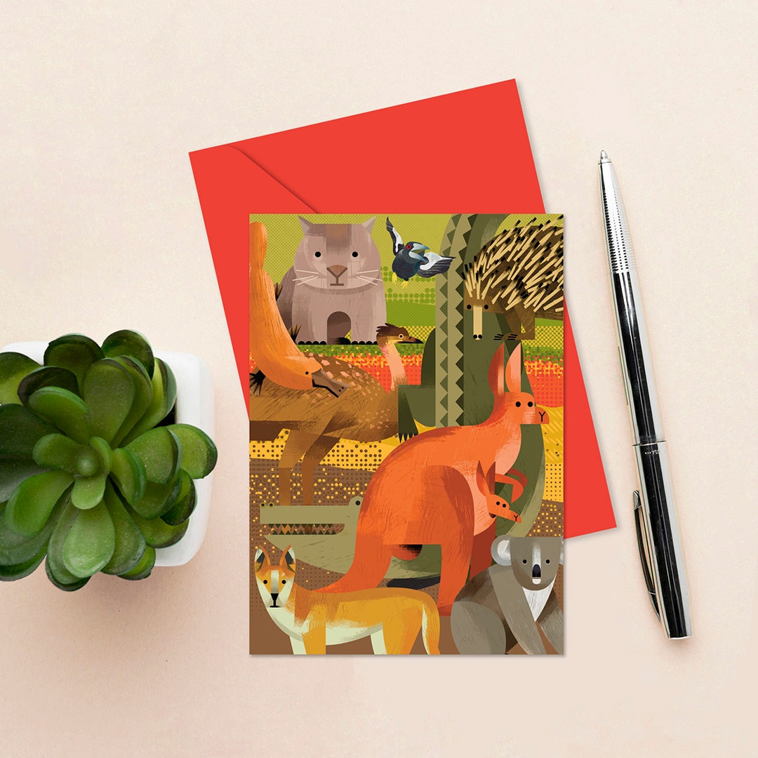 AUSTRALIAN ANIMALS Greeting Card, A6 Blank Card, Australian Icons ...