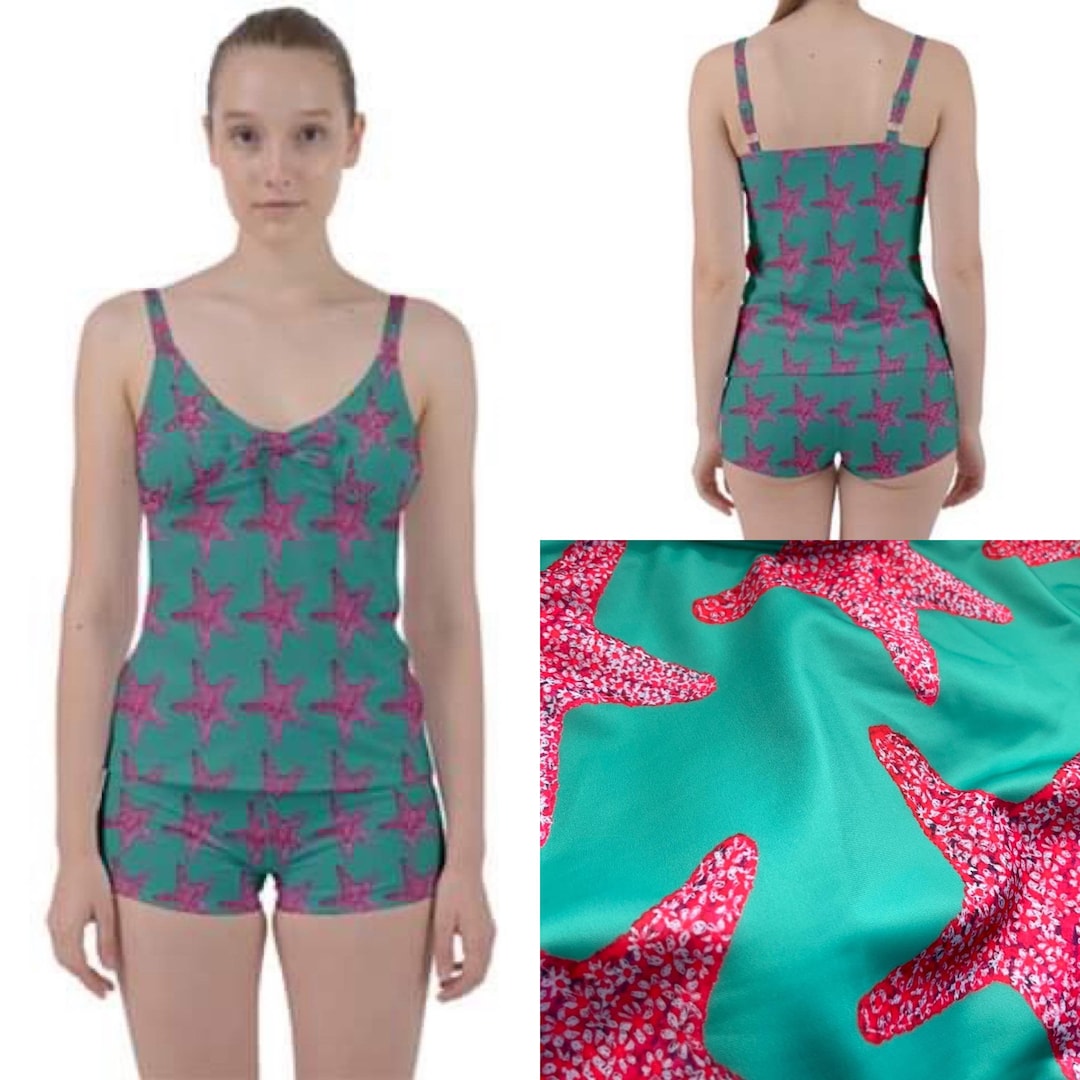 Tankini Set, Boyleg With Adjustable Straps. Starfish Embroidery Art ...