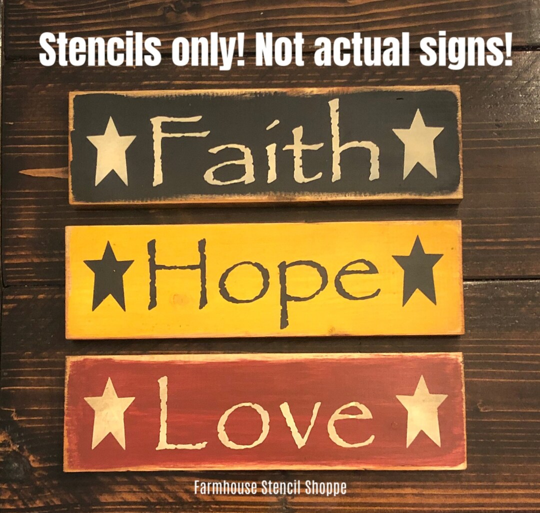 STENCIL SET - Faith Hope Love Stencils, 12"x3.5", Primitive Style ...