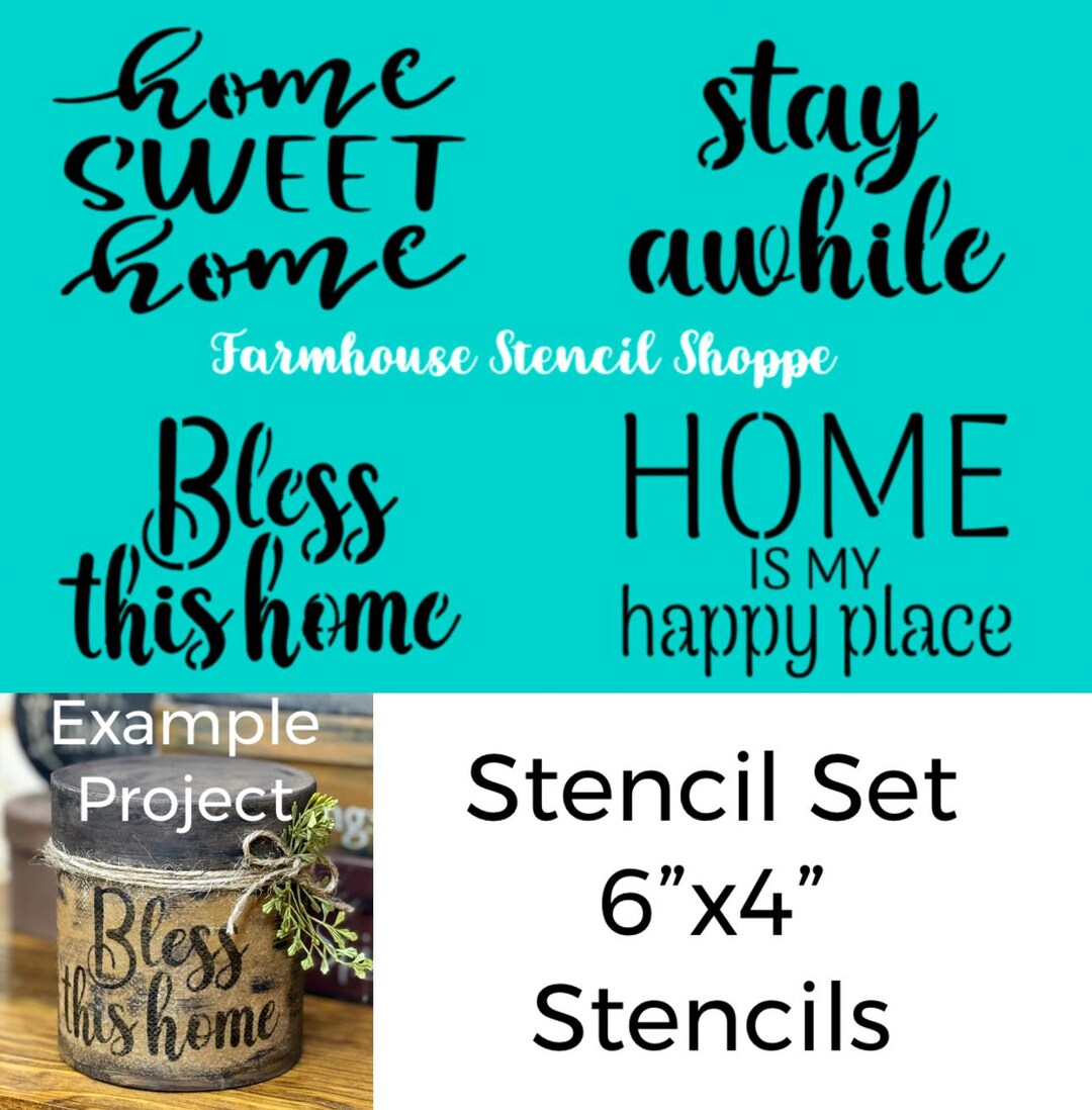 Stencil Set, Stay Awhile Set of 4, 6"x4" Stencils, Reusable 5 Mil Mylar ...