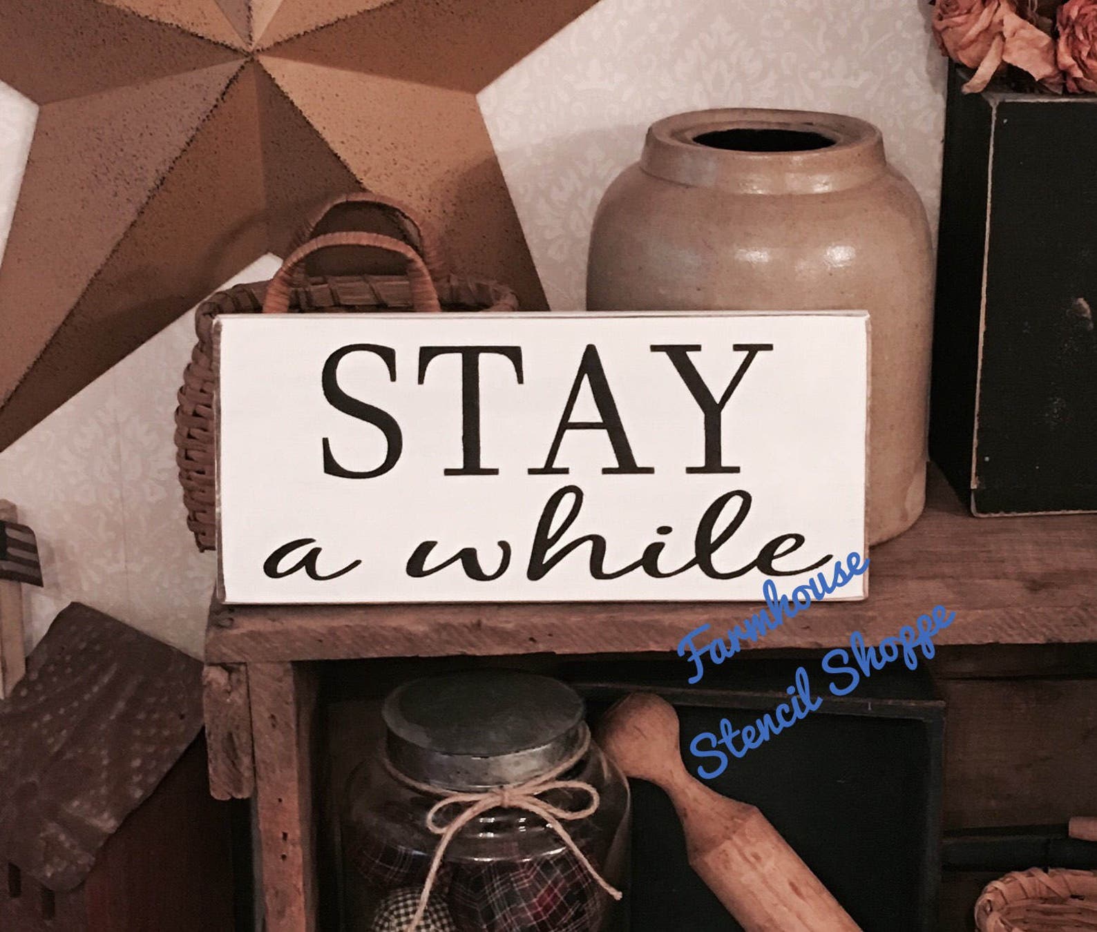 Stay A While Stencil 12x5.5 reusable stencil | Etsy