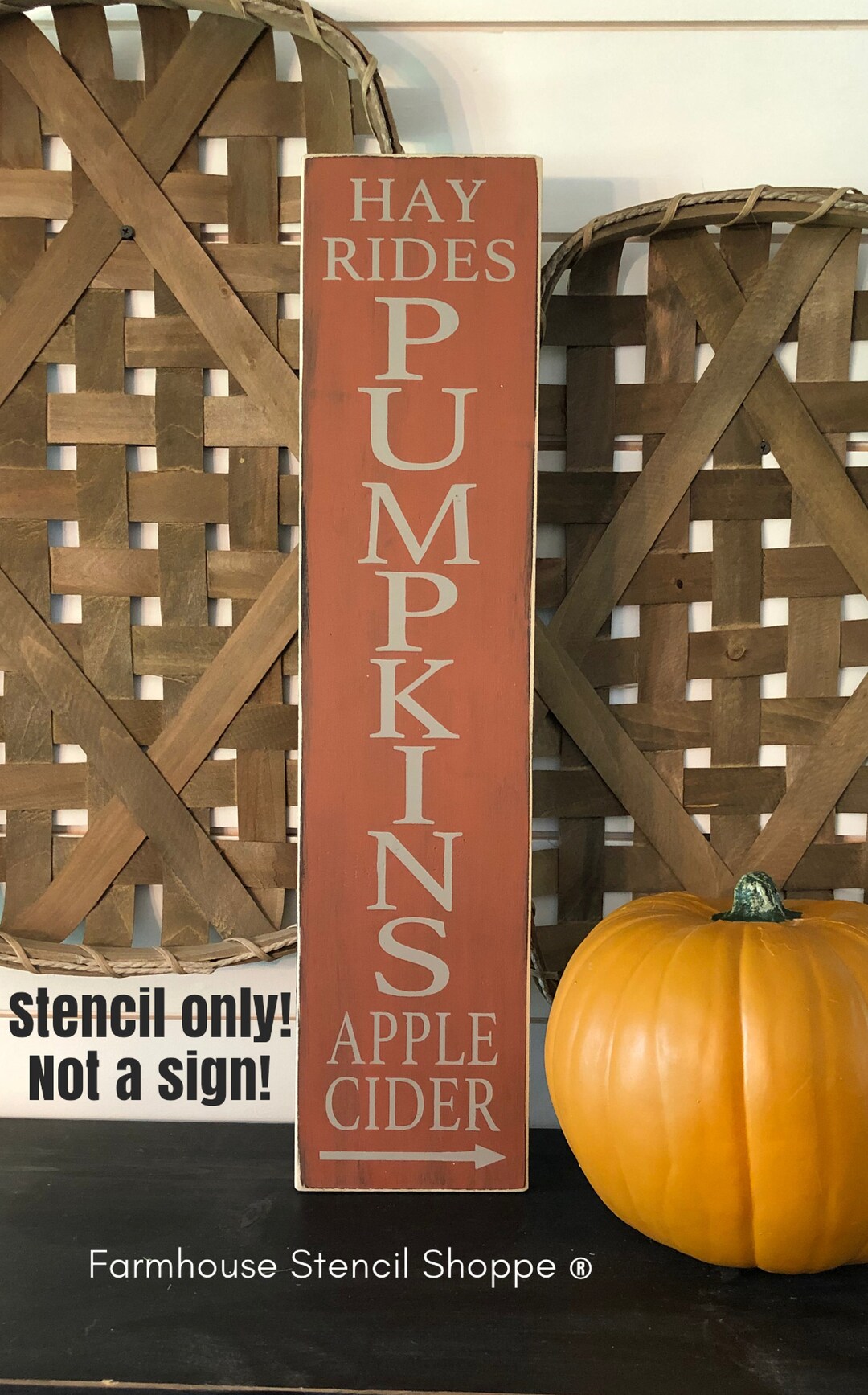 STENCIL, Vertical Hay Rides Pumpkins Apple Cider, 5.5"x24", Reusable ...